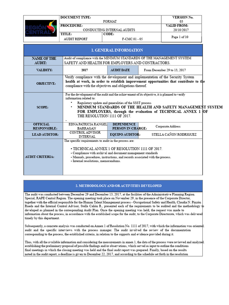 Audit Report | PDF | Audit | Occupational Safety And Health