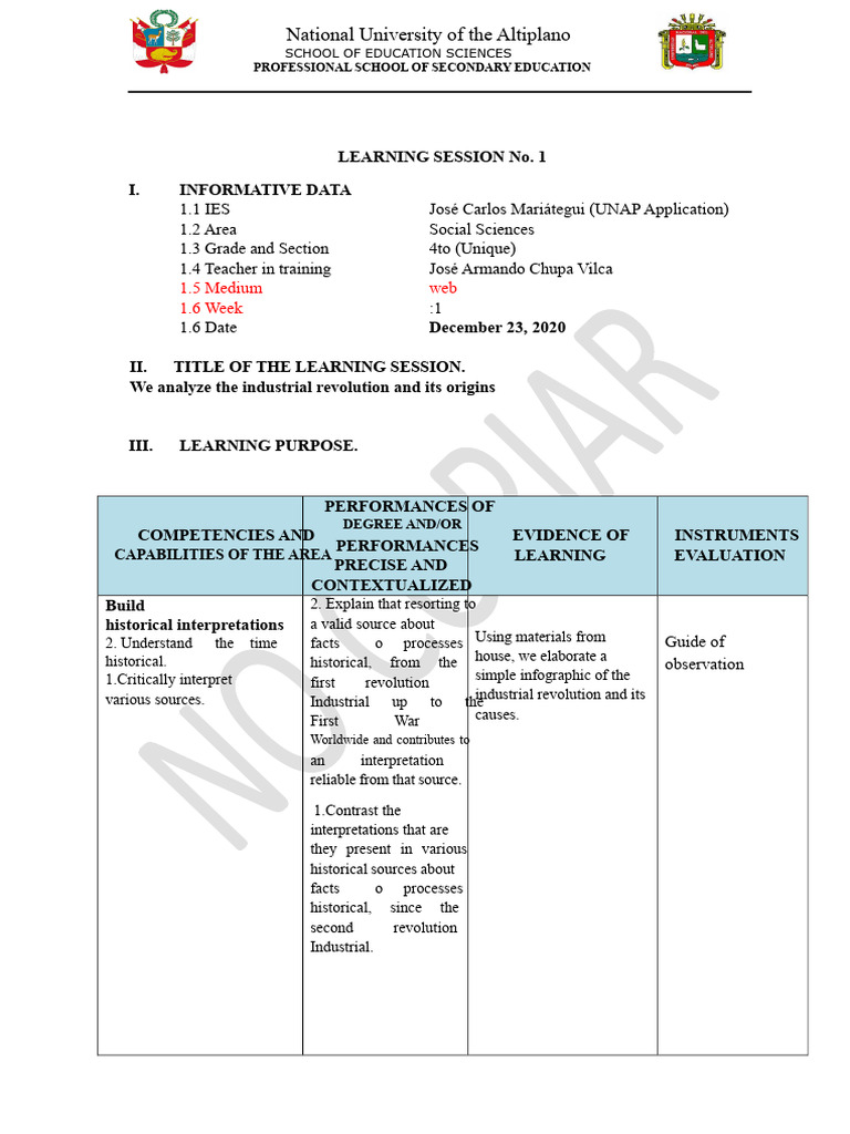 Learning Session N1 Instrument and Evidences and Its List PDF | PDF ...