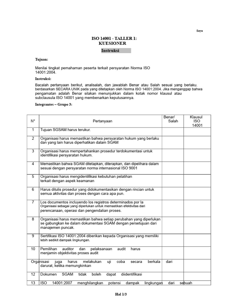 Workshop N 1 V or F ISO 14001 Group No. 3 | PDF