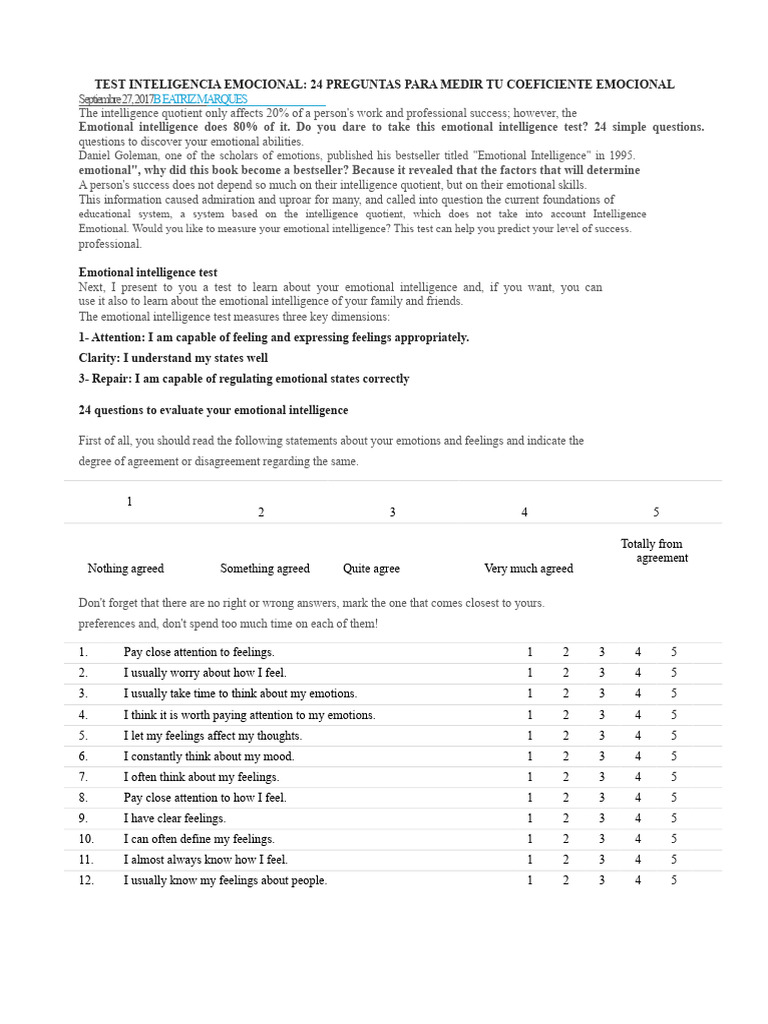 Emotional Intelligence Test | PDF | Emotional Intelligence | Intelligence