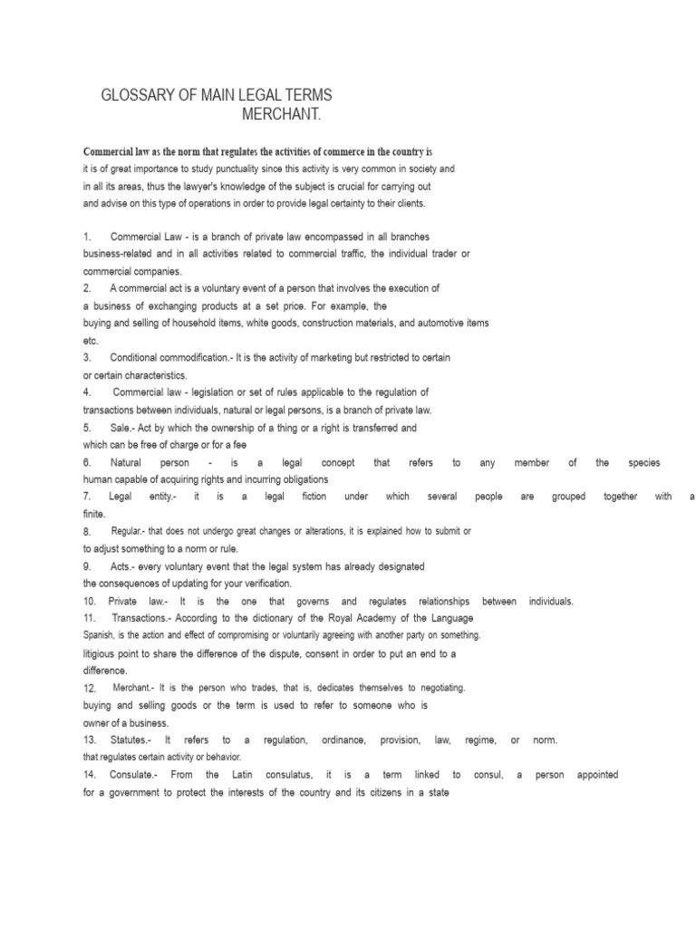 GLOSSARY OF MAIN TERMS IN COMMERCIAL LAW.docx | PDF | Bankruptcy | Business