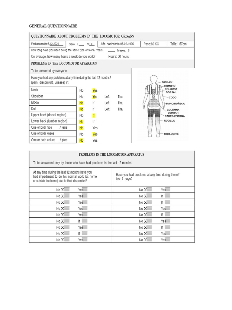 Nordic Questionnaire of Kuorinka | PDF | Musculoskeletal System