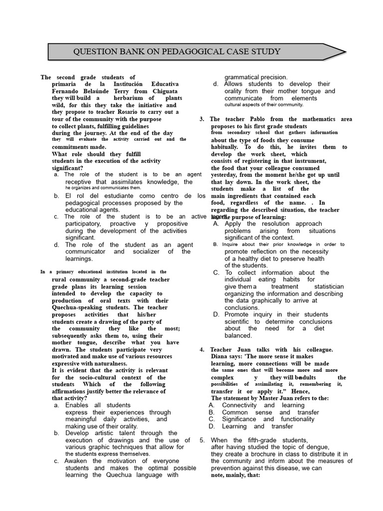 Pedagogical Case Study Question Bank | PDF | Knowledge | Learning