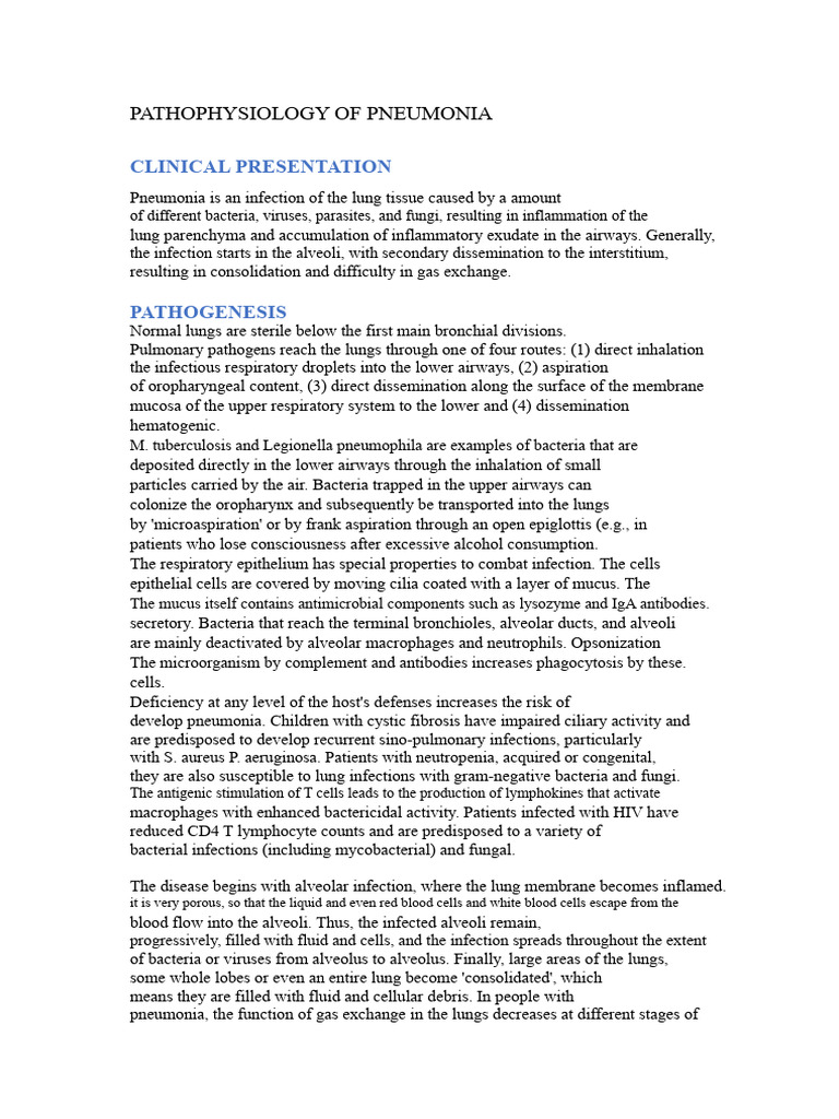 Pneumonia: Pathophysiology and Causes | PDF | Pneumonia | Lung