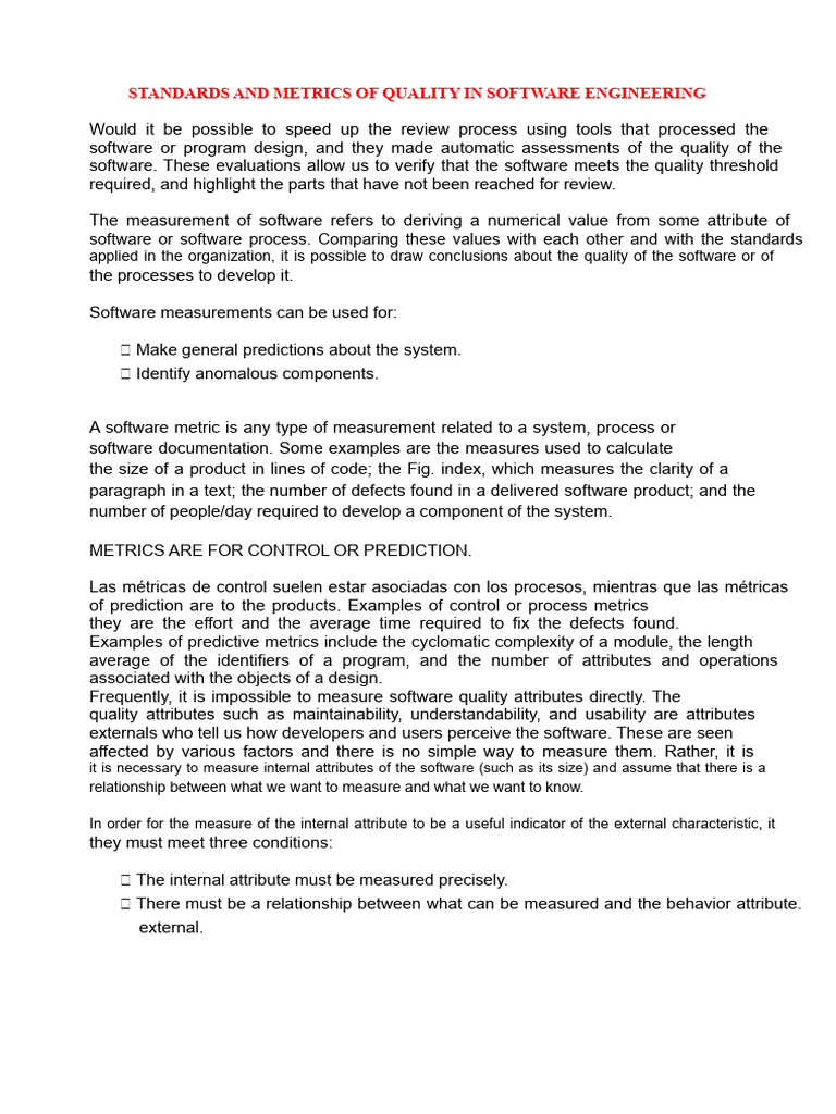 Standards and Metrics of Quality in Software | PDF | Software Quality ...