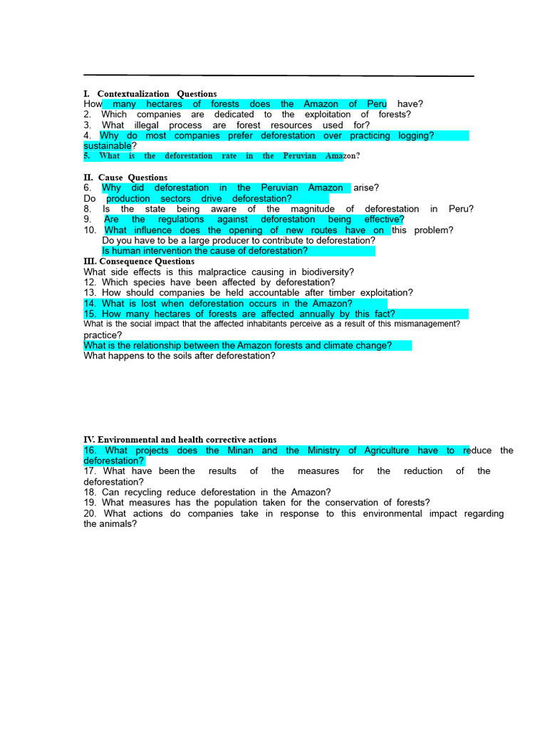 Questions | PDF | Deforestation | Amazon Rainforest