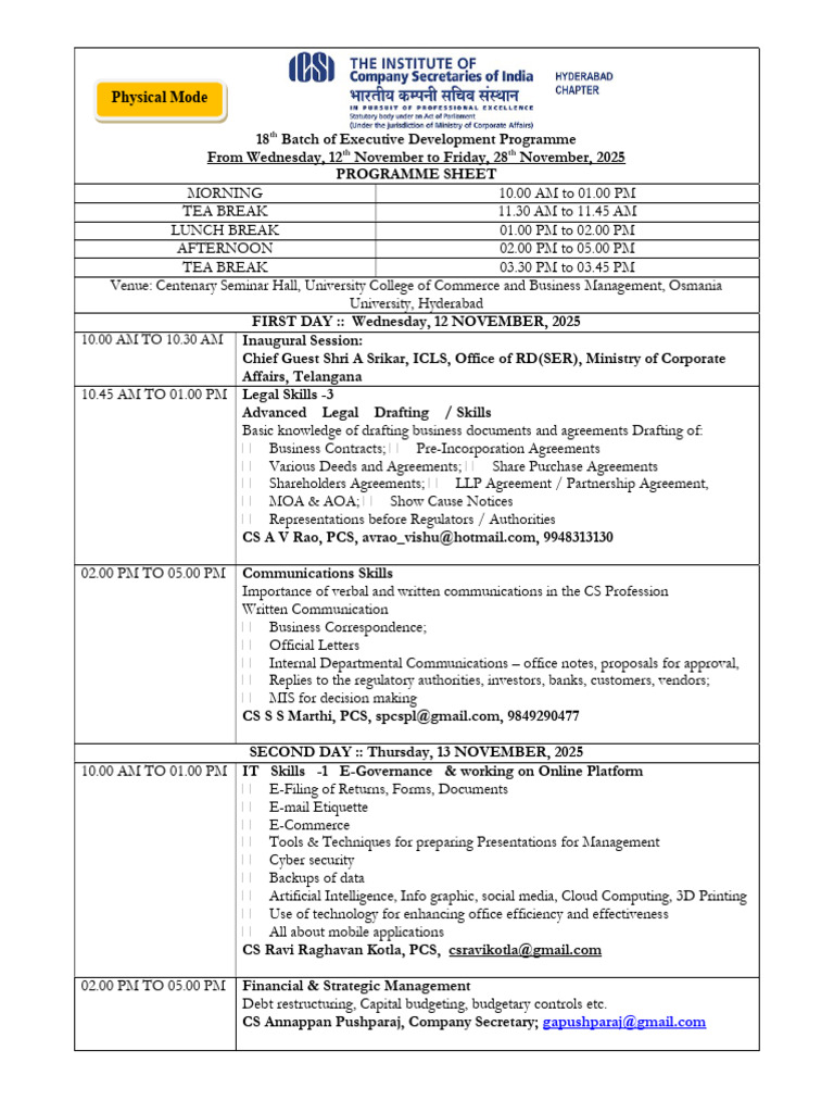 Programme Sheet 6days | PDF | Business