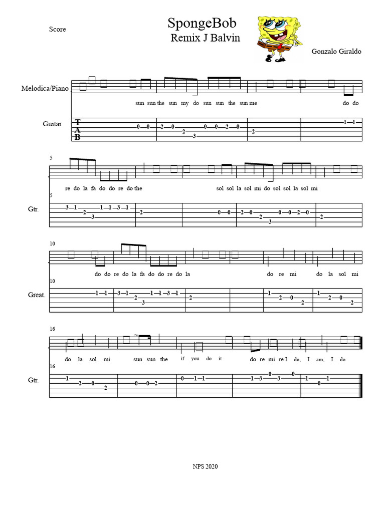 SpongeBob Remix Sheet Music Guide | PDF | Musical Compositions ...