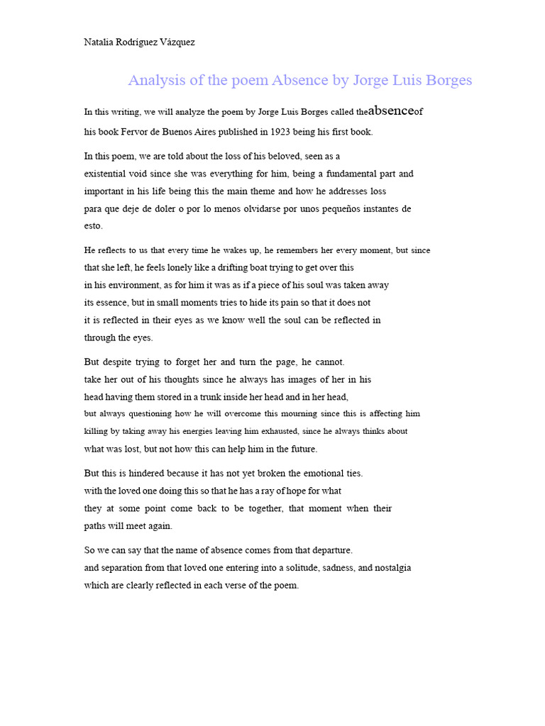 Analysis of The Poem Absence by Jorge Luis Borges | PDF | Psychology
