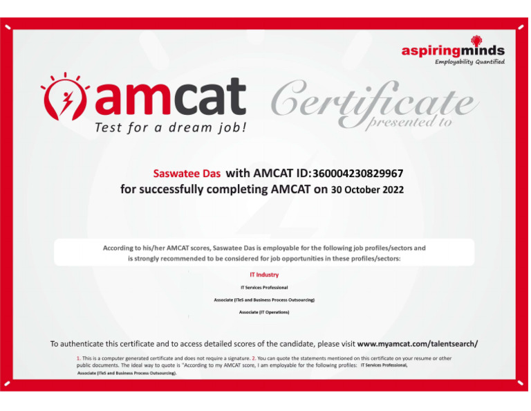 Amcat Certificate | PDF