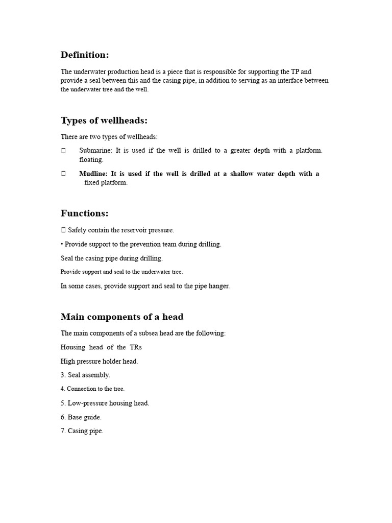Summary of Submarine Well Head | PDF | Casing (Borehole) | Pipe (Fluid ...