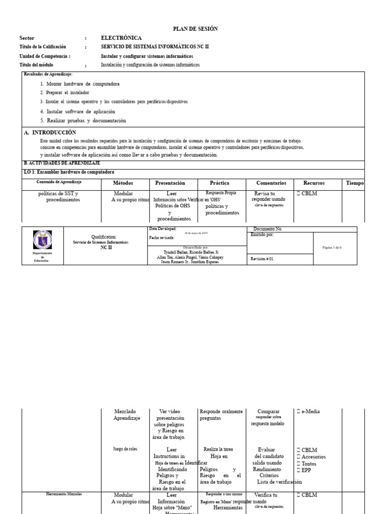 Sesion Plan CSS Coc1 Lo1 | PDF | Hardware de la computadora | Periférico
