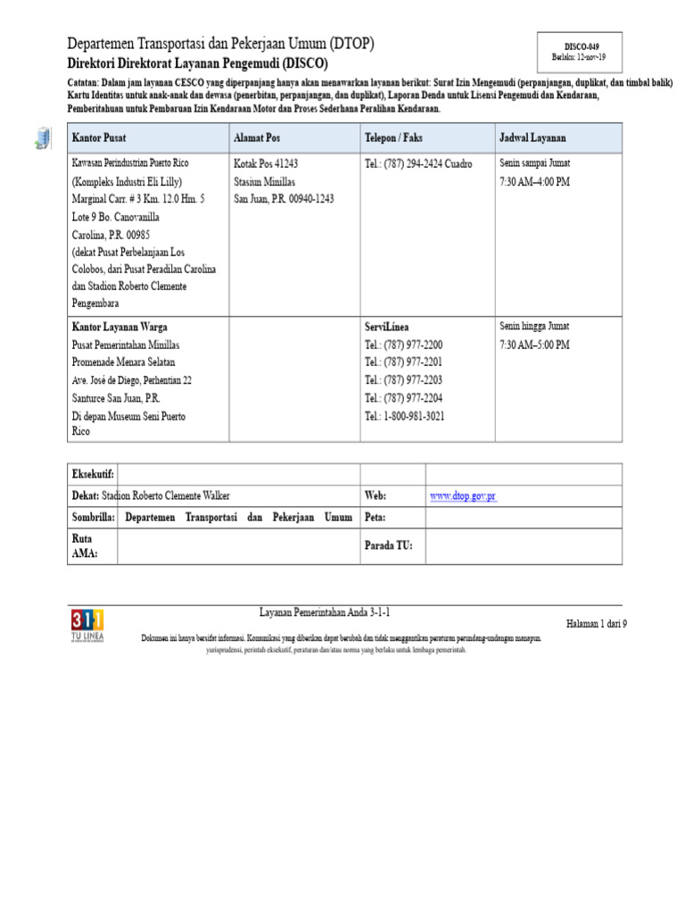 Layanan DTOP: Lisensi & Identitas Puerto Rico | PDF