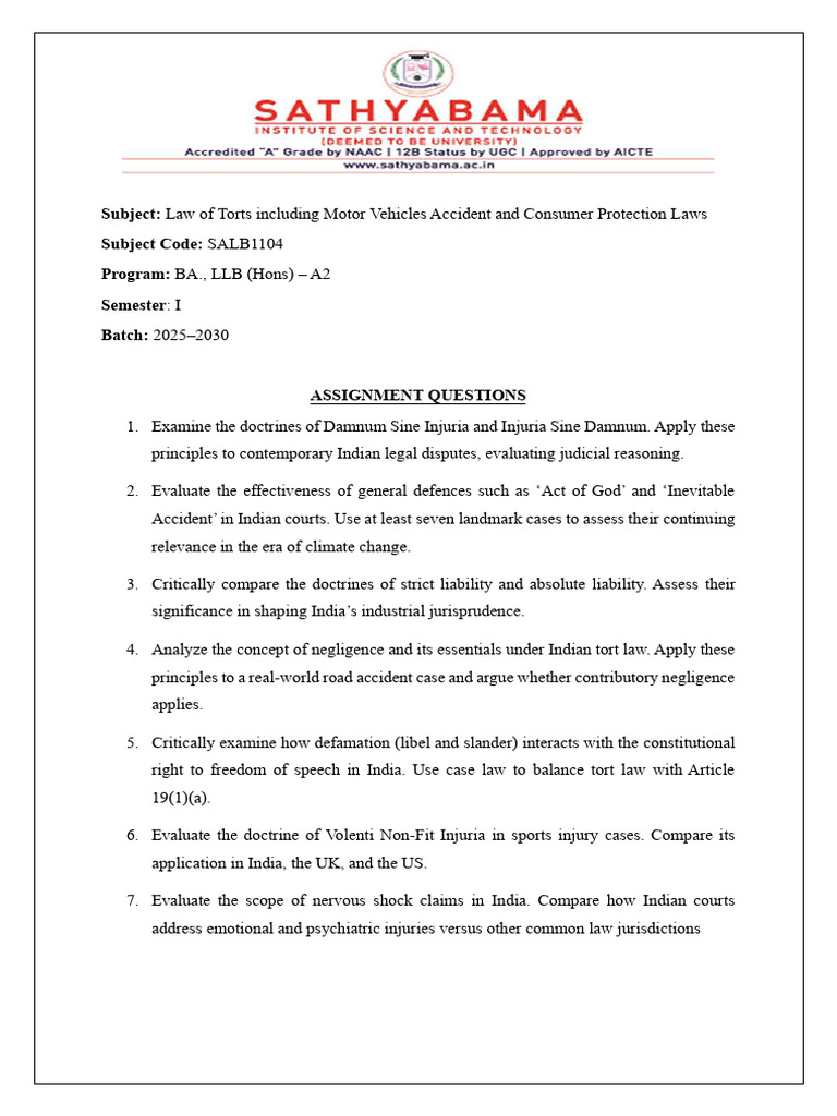 TORTS ASSIGNMENT BALLB-A2 | PDF | Tort | Justice
