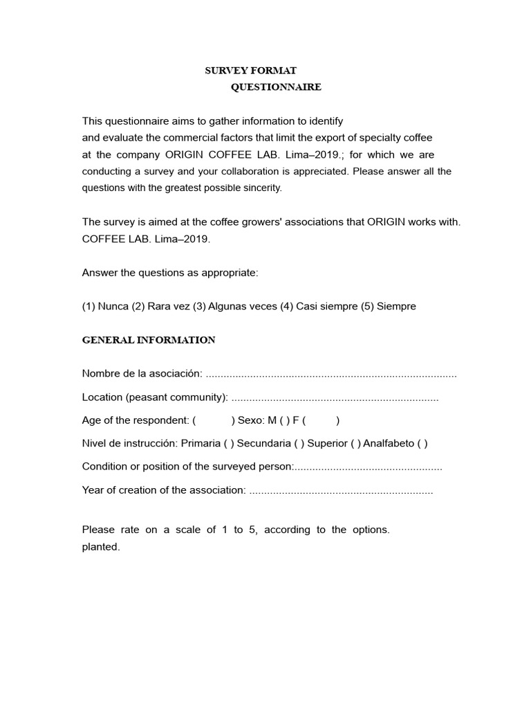 Specialty Coffee Export Survey 2019 | PDF | Questionnaire