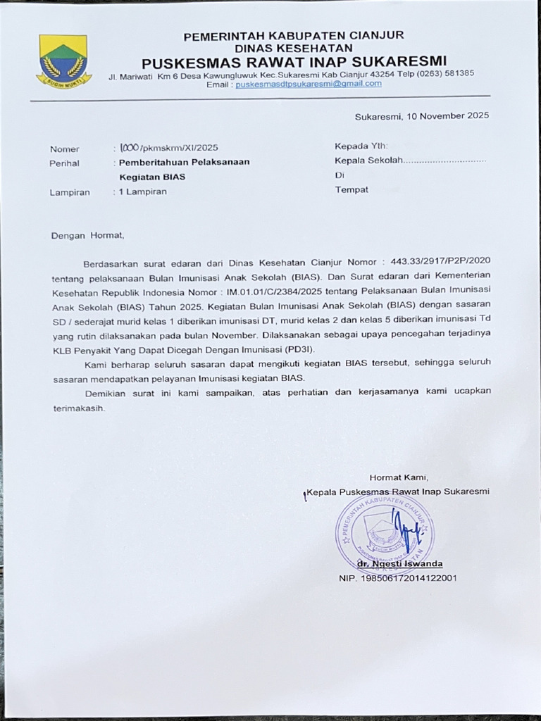 Pemberitahuan BIAS Nov 25 Kepala Sekolah | PDF