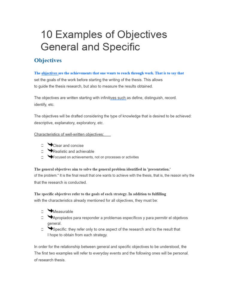 10 Examples of General and Specific Objectives | PDF