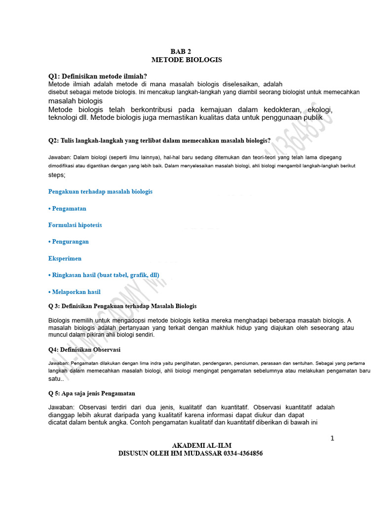 Metode Biologis dalam Penelitian Ilmiah | PDF