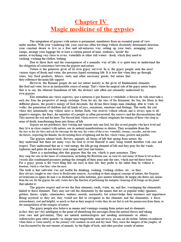 IV - MAGIC MEDICINE OF THE GYPSIES - a) magic_ b) home remedies_ c) tree men_ d) chromotherapy ...