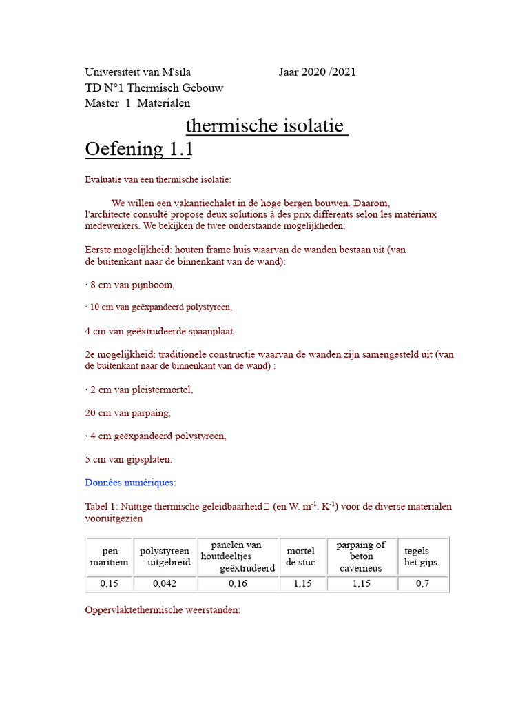 td N°1 thermisch gebouw Mast 1 S1 Materialen 2020 2021 Z.S ...