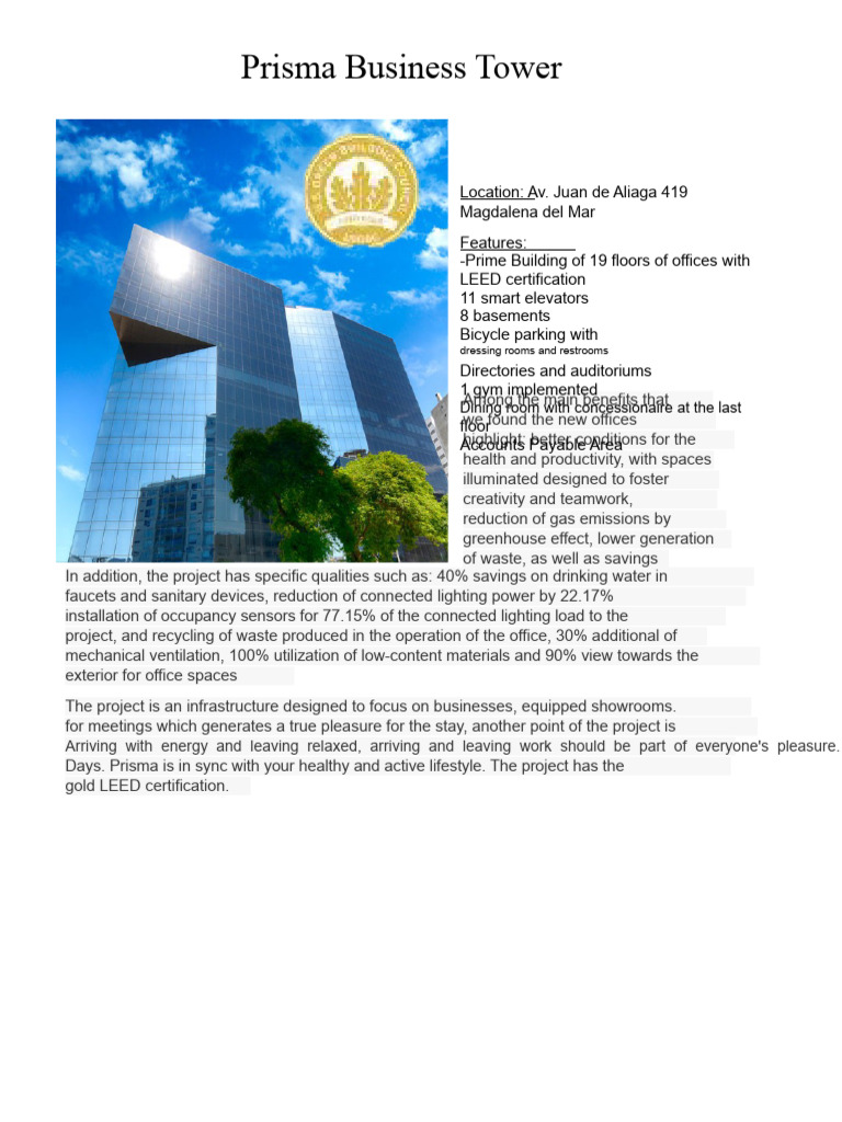 Prisma Business Tower: Eco-Friendly Offices | PDF | Economy And The ...