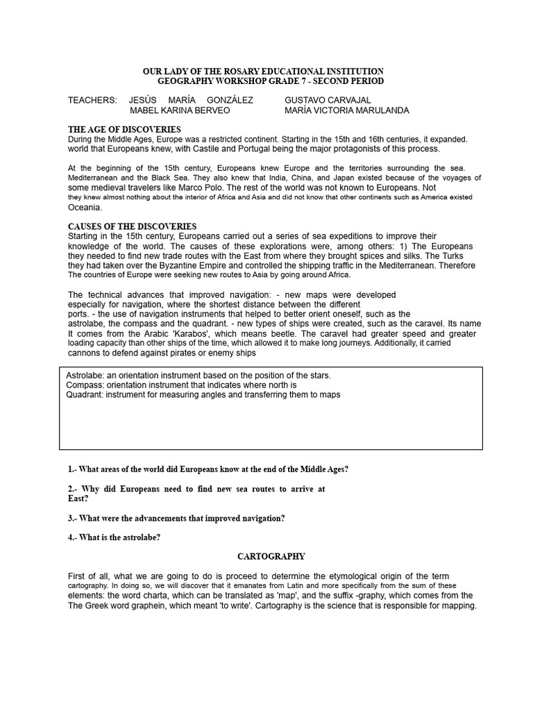 Geography Workshop Grade 7 Second Period | PDF | Cartography | Map