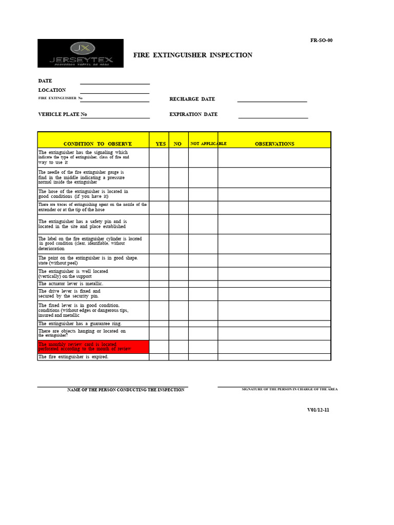 Fr-Extinguisher Inventory and Inspection Format | PDF