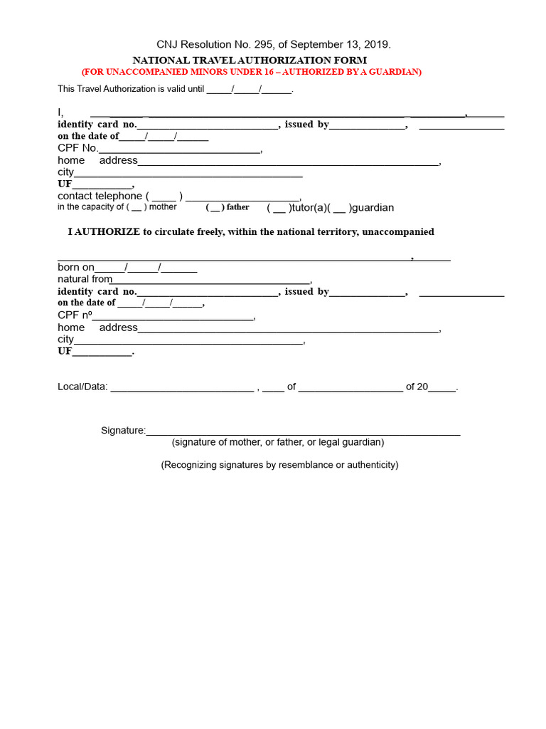 Authorization of Travel For Unaccompanied Minor 1 | PDF