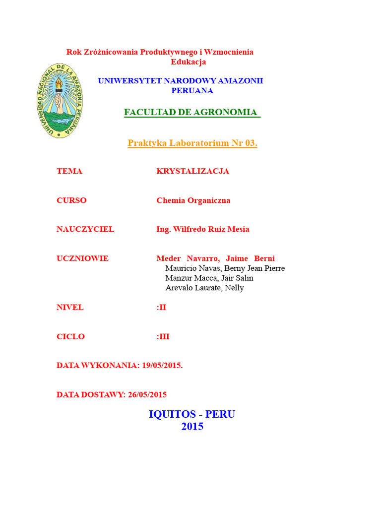 Raport krystalizacji | PDF
