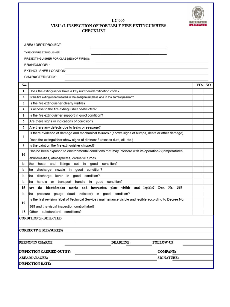 Portable Fire Extinguisher Inspection Checklist | PDF