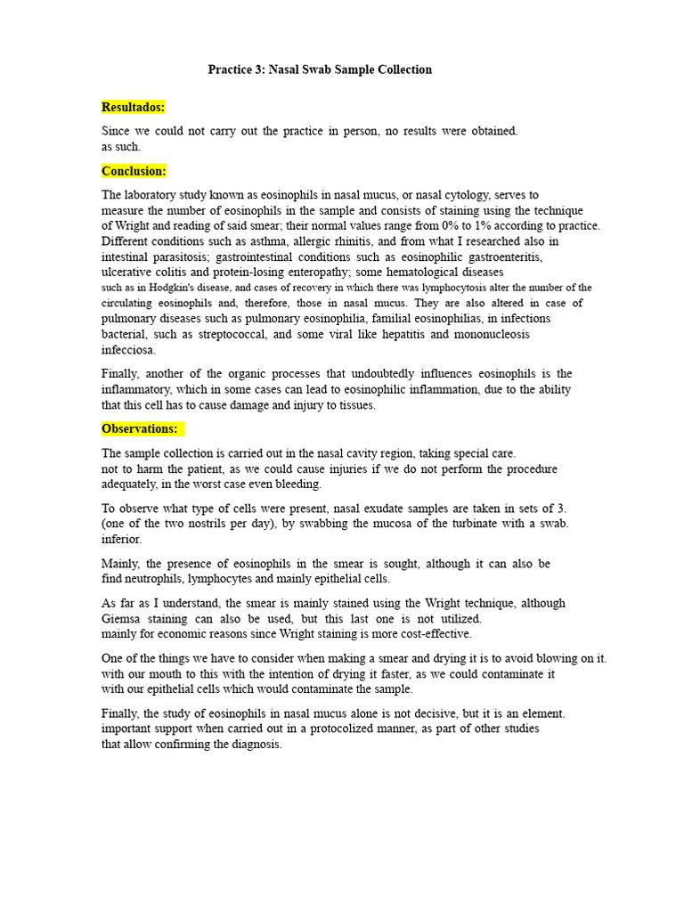 Nasal Swab Eosinophil Collection Guide | PDF | Medical Specialties ...