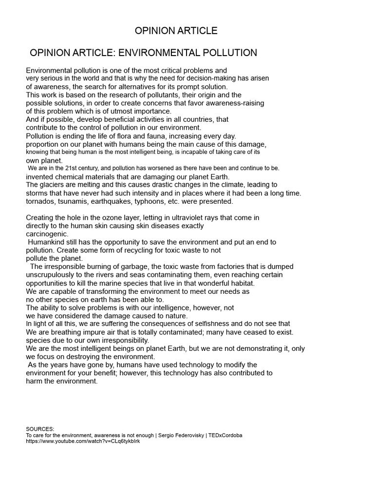 Research The Selected Topic For The Opinion Article | PDF | Pollution ...