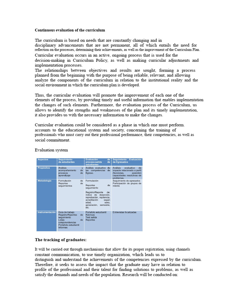 Continuous Assessment of The Curriculum. | PDF | Evaluation | Curriculum