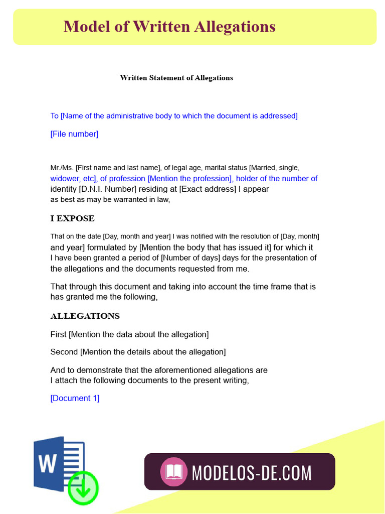 Model of Written Allegations | PDF