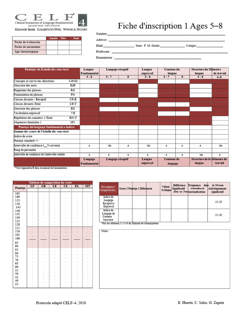 Protocole Adapté Celf P PDF | PDF | Nombre grammatical | Typologie ...