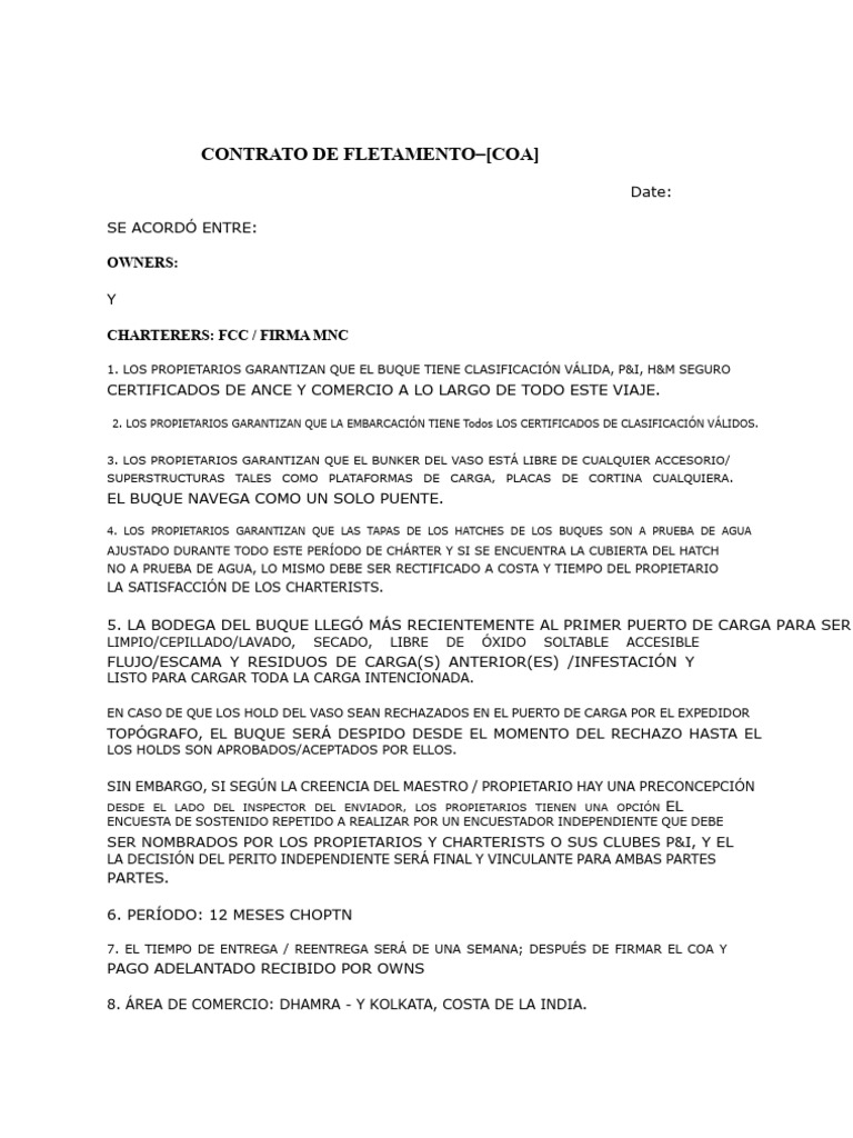 Redactar Términos de CP para COAL COA | PDF | Transporte de agua | Envío