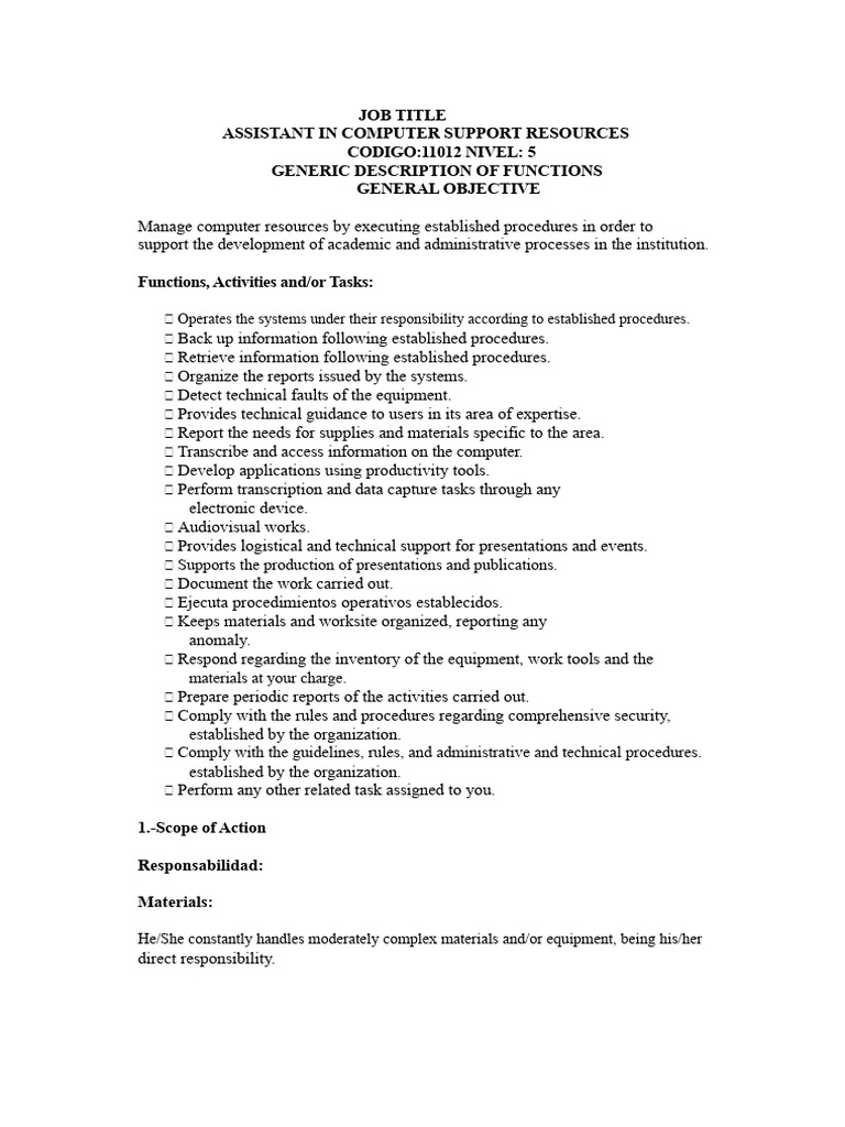 Information Technology Resources Assistant | PDF | Information | Computing