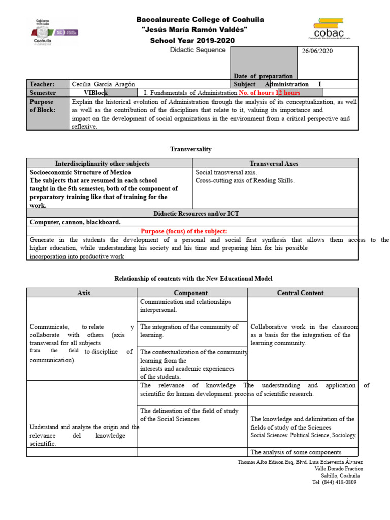 Didactic Sequence, 5th Semester, Business Administration I | PDF | Social Sciences | Science