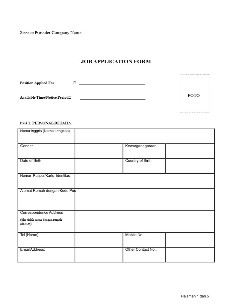Formulir Aplikasi Kerja Perusahaan | PDF