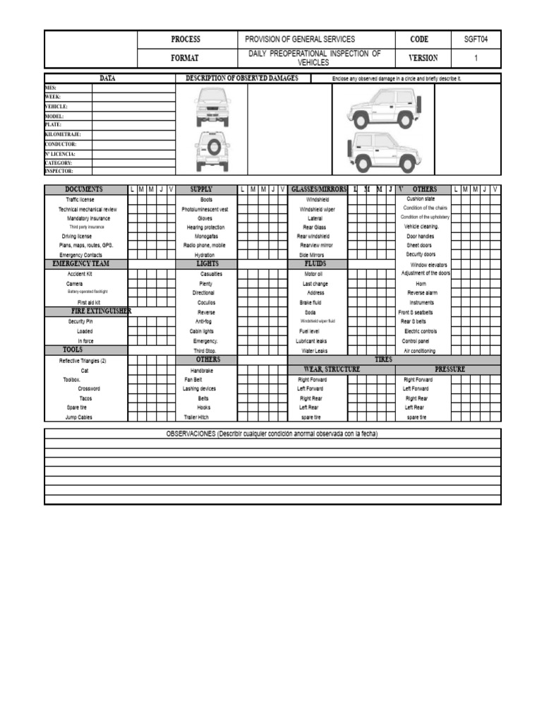 Daily Vehicle Inspection Checklist | PDF | Vehicles | Tire