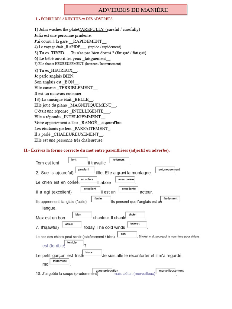Adverbes de manière : Guide pratique | PDF | Adverbe