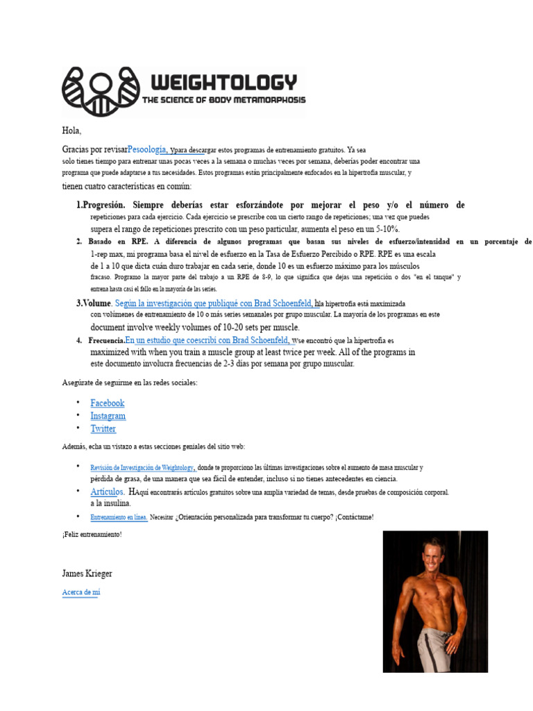 Programas de Entrenamiento Weightology de James Krieger | PDF ...
