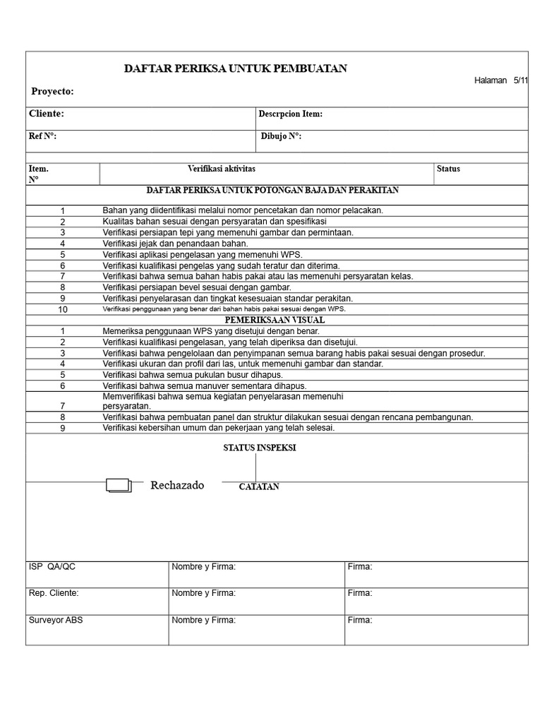 Daftar Periksa Untuk Pembuatan | PDF