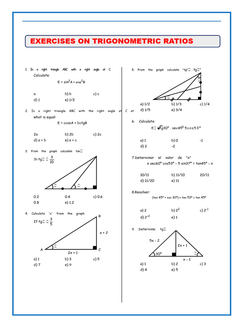 Trigonometric Ratios Exercises | PDF | Trigonometric Functions ...