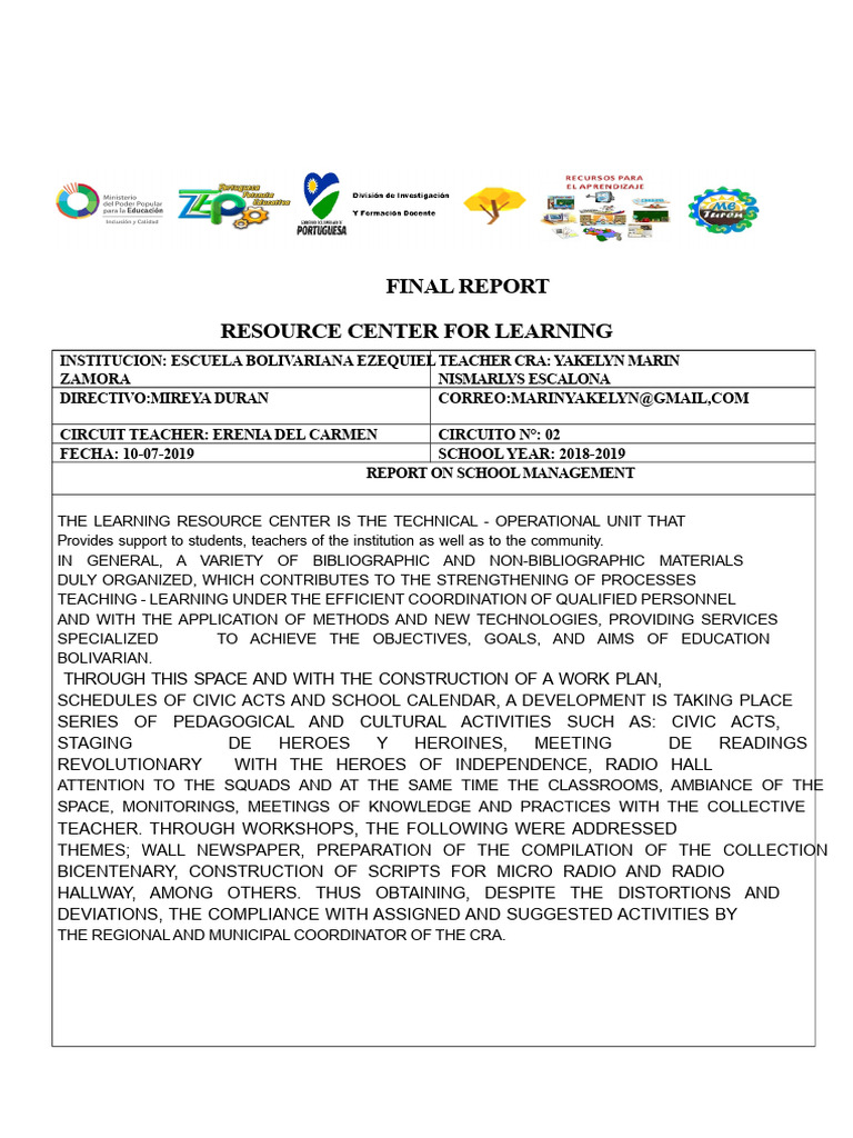 Final Report Cra | PDF | Teachers | Learning
