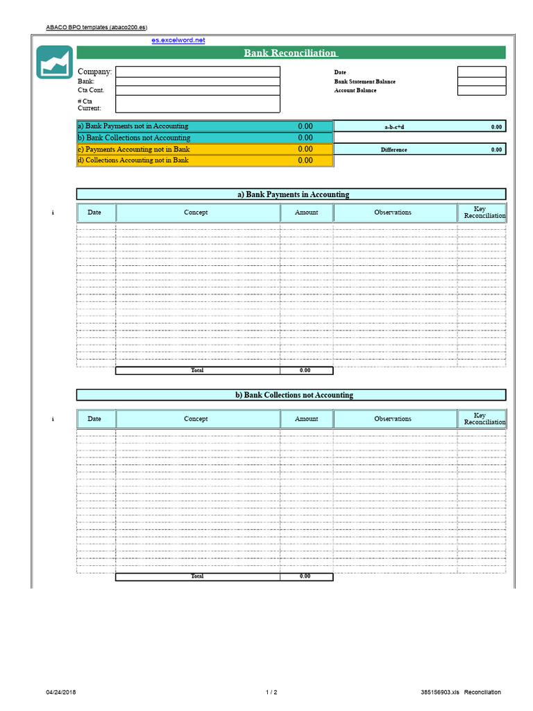 Excel Template For Bank Reconciliation | PDF | Business Economics | Financial Services