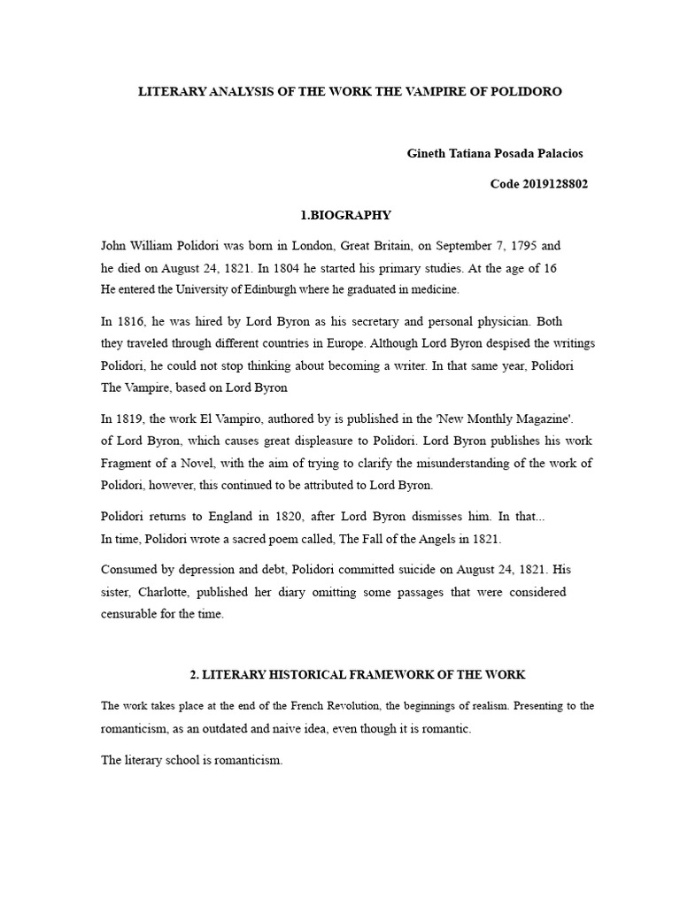 Literary Analysis of Polidori's Vampire | PDF | Vampires
