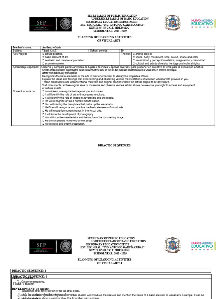 Visual Arts Learning Activities Plan | PDF | Image | The Arts