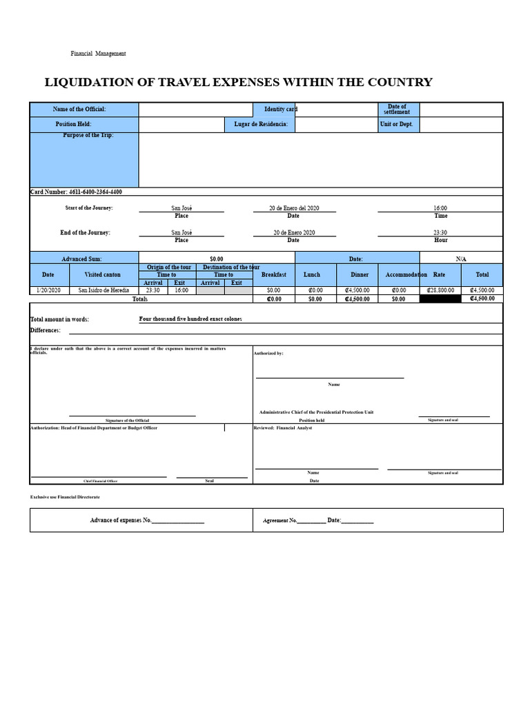 Settlement of Travel Expenses Example | PDF | Cuisine | Costa Rica