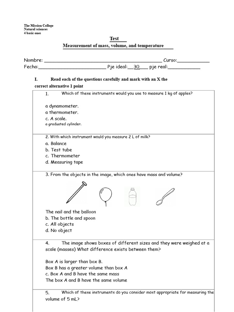 Mass Volume Test Temperature | PDF | Volume | Thermometer